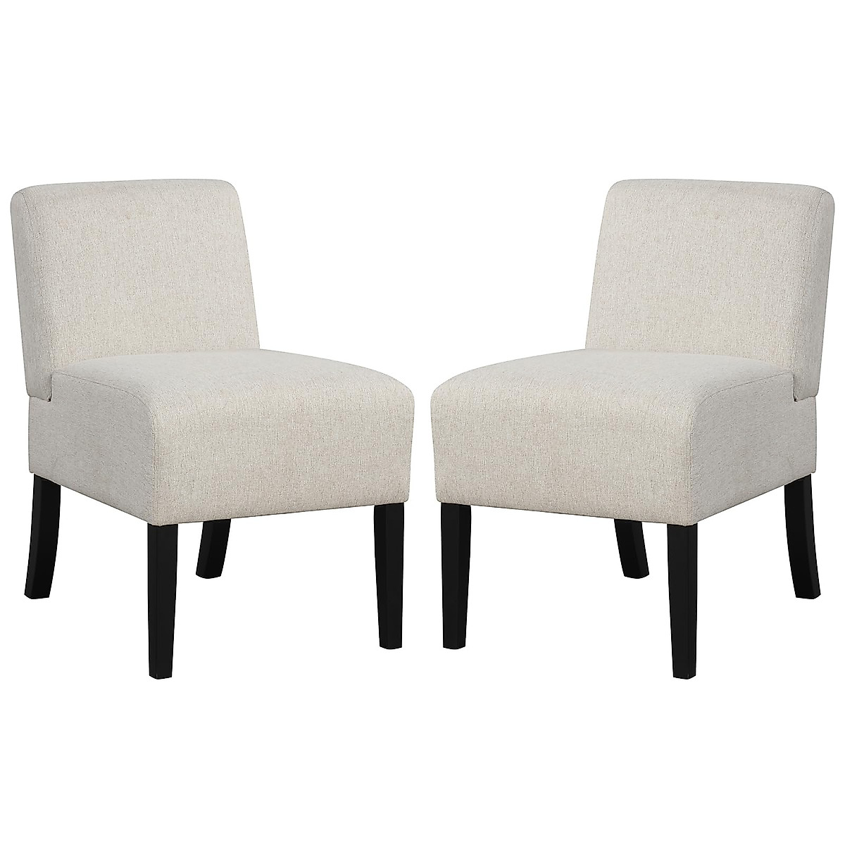Giantex Armless Accent Chair Set of 2, Upholstered Living Room Chair with Rubber Wood Legs, Modern Slipper Side Chair, Reading Chair for Living Room, Bedroom, Waiting Room, Office, Small Spaces, Beige