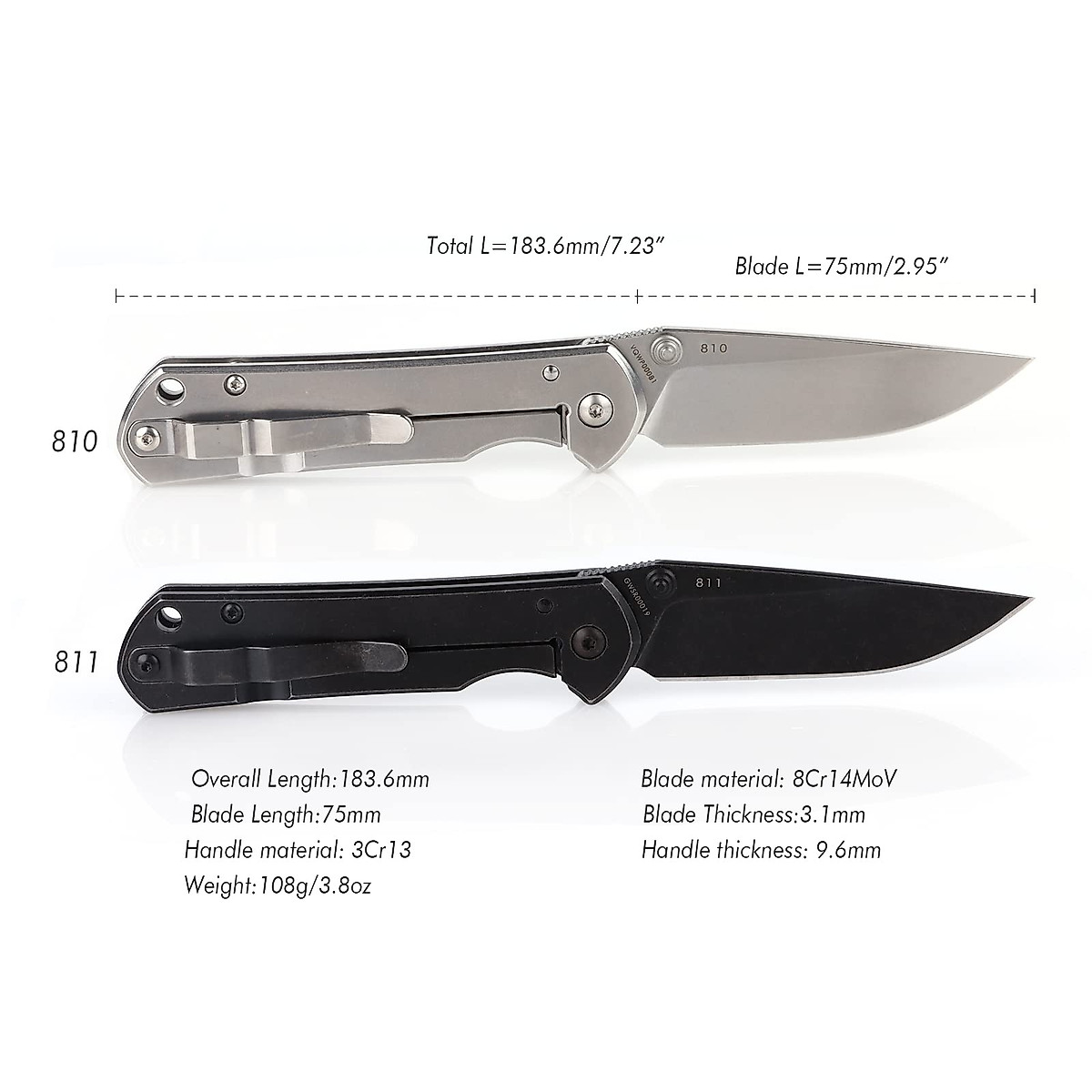 Land Knives Pocket Folding Knife EDC Knife 8Cr14MOV Blade Stone Wash Frame Lock Fishing Knife with Pocket Clip 810