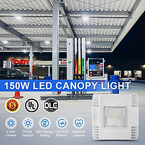 150W LED Canopy Light, 21000LM 5700K Daylight White Super Bright Gas Station Canopy Light,LED Parking Garage Lights(600W HID/HPS Equivalent) IP65 Waterproof, DLC and UL Certified (10-Pack)