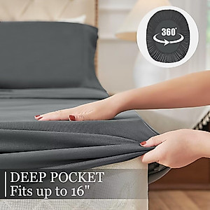 Grey King Size Bed Sheets Set-Deep Pocket Bedding Sheets & Pillowcases-Hotel Luxury- Cooling Microfiber Bedsheets 4 Piece
