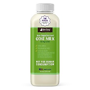 Raw Paws Raw Unpasteurized Goat Milk for Dogs & Cats, 16-oz, 14 Pack - Pet Milk Replacer for Puppies & Kittens, Goats Milk Supplement for Dogs, Sensitive Stomach Dog Food Topper, Frozen Raw Goat Milk