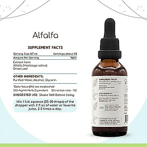 Alfalfa A60 Alcohol Herbal Extract Tincture, Concentrated Liquid Drops Natural Alfalfa (Medicago Sativa) (2 fl oz)