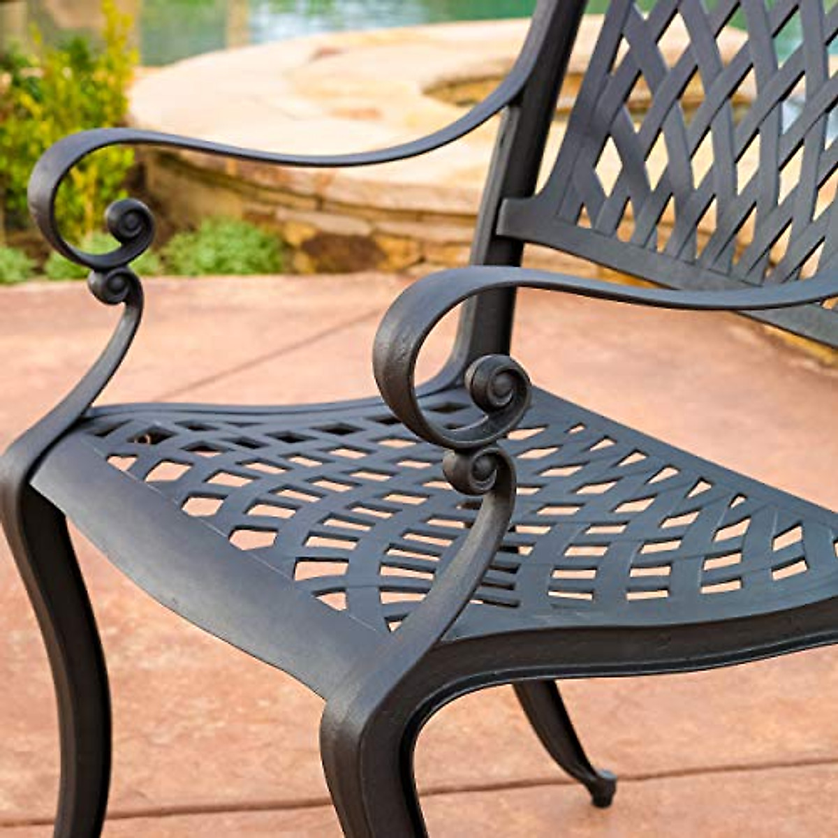 Christopher Knight Home Hallandale Outdoor Cast Aluminum Chairs, 2-Pcs Set, Antique Matte Black
