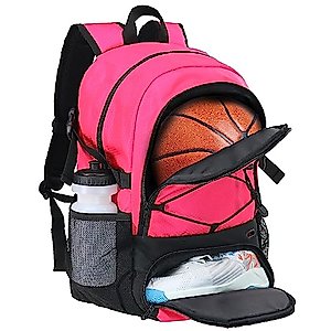 DAFISKY Basketball Backpack with Ball Compartment – Large Basketball Bag with Shoes compartment Sports Equipment Bag for Soccer Ball,Volleyball,Gym,Outdoor,Travel(pink)