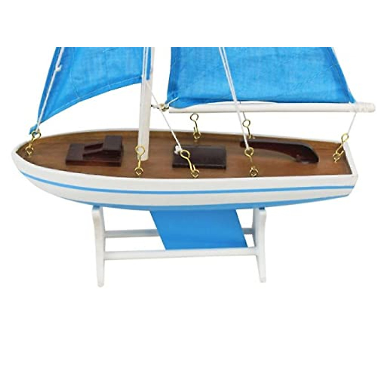 Handcrafted Nautical Decor Wooden It Floats 12" - Light Blue wtih Light Blue Sails Floating Sailboat Model