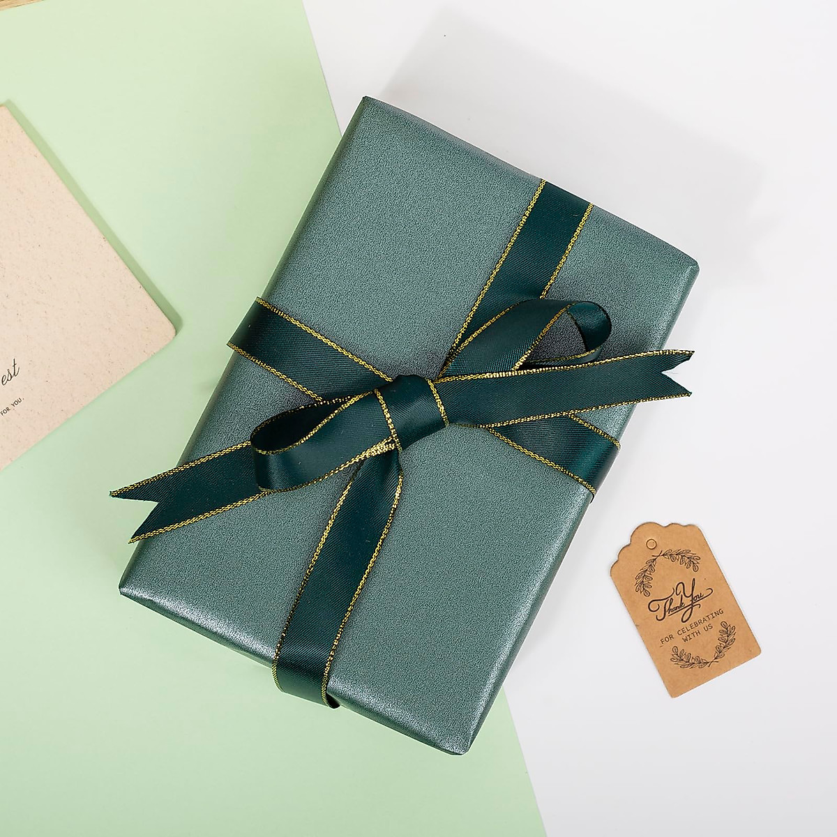 Flyhill Mini Dark Green Wrapping Paper Roll-17inch*32.8ft（46.8sqft- Solid Color with Pearly-Luster Gift Wrap for Christmas,Birthday,Bridal Shower，Holiday,Wedding