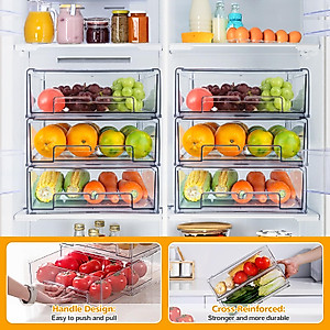 3 Pcs Extra Large Refrigerator Organizer Bins - Pull-Out & Stackable Fridge Drawers, Clear Food Storage Containers for Fruit & Vegetables, Kitchen & Freezers