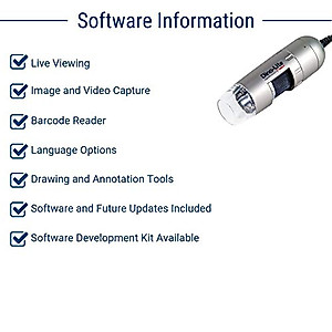 Dino-Lite USB Digital Microscope AM3111-0.3MP, 10x - 50x, 230x Optical Magnification, 8 LEDs