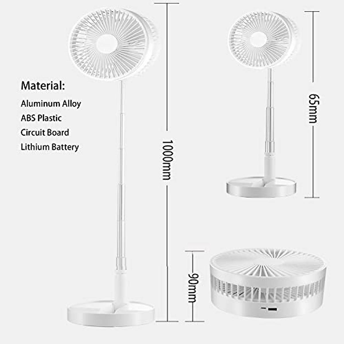 SDYXJ Portable Fan Rechargeable, Stand & table fan Folding Telescopic & Adjustable Height With 4 Speeds Quiet for Office Home Outdoor Camping with 2 PCS charging cable