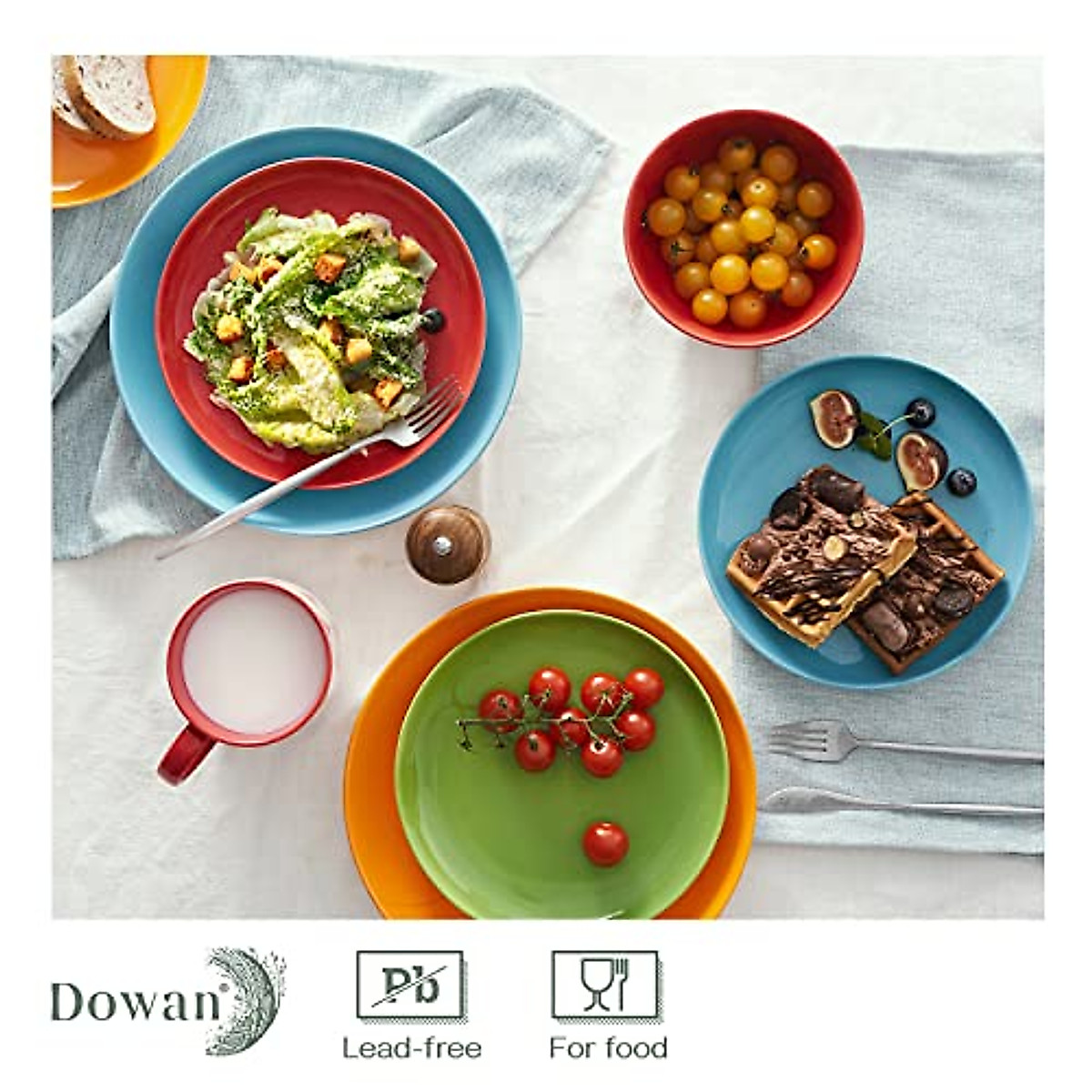 DOWAN 8.5'' Pasta Bowls, Ceramic Dinner Plates Salad Bowls Set of 4, Colorful Shallows Bowls, Large Size Serving Bowls for Christmas, Wedding Party, Ideal Gift