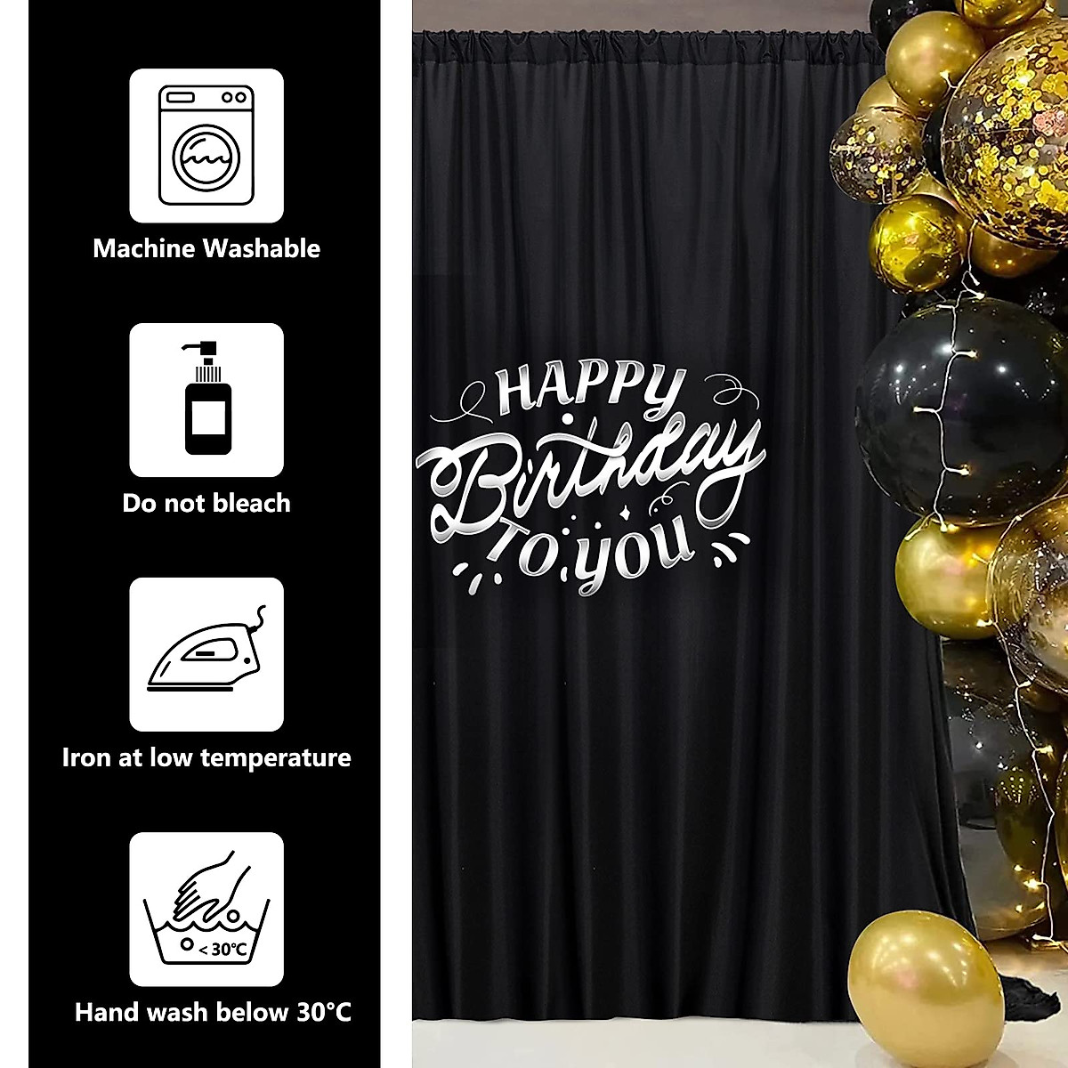 Black Backdrop Curtain for Party Black Background Curtains Rod Pocket Backdrop Drapes Panels Fabric Curtain Backdrop Black Birthday Party Decor for Boys Teens Men,5ft x 10ft, 2 Panels