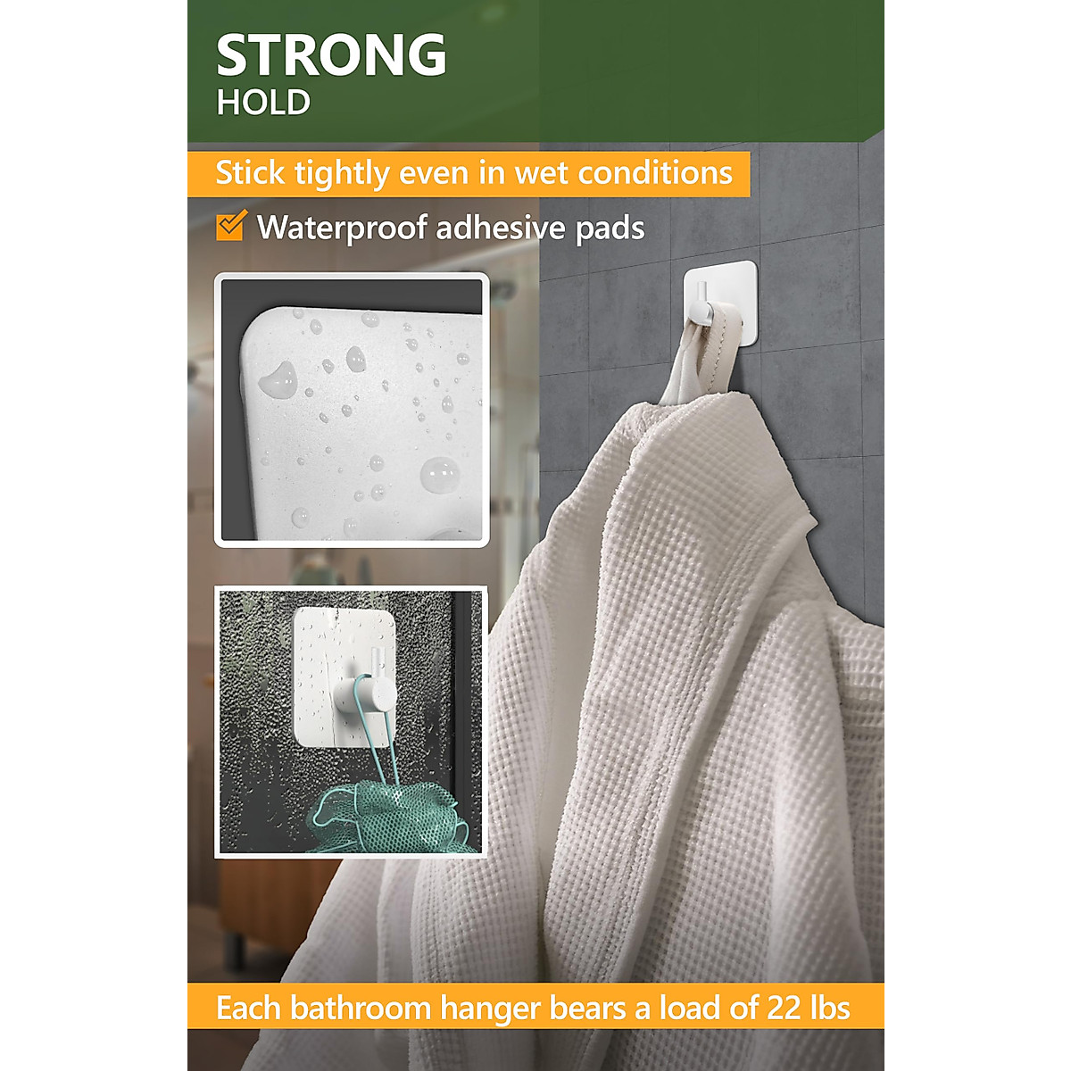 4smile Towel Hooks for bathrooms, Set of 6 - White Adhesive Hooks, Durable Adhesive Wall Hooks - Strong Adhesive Towel Hooks, Stick on Hooks