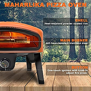Maharlika Gas Pizza Oven Outdoor 14" Pizza Oven with Built-In Thermometer, Portable Propane Pizza Oven Stainless Steel with Pizza Peel, Stone, Griddle, Recipe & Carrying Bag for Outdoor Kitchen-Orange