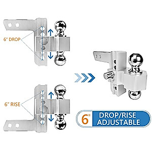 Adjustable Trailer Hitch - Tlvuvmo 6 Inch Drop Hitch for 2 Inch Receiver, Ball Mount Hitch 12,500 LBS, 2" and 2-5/16" Stainless Steel Dual Balls, Aluminum Tow Hitch with Double Anti-Theft Pins Locks