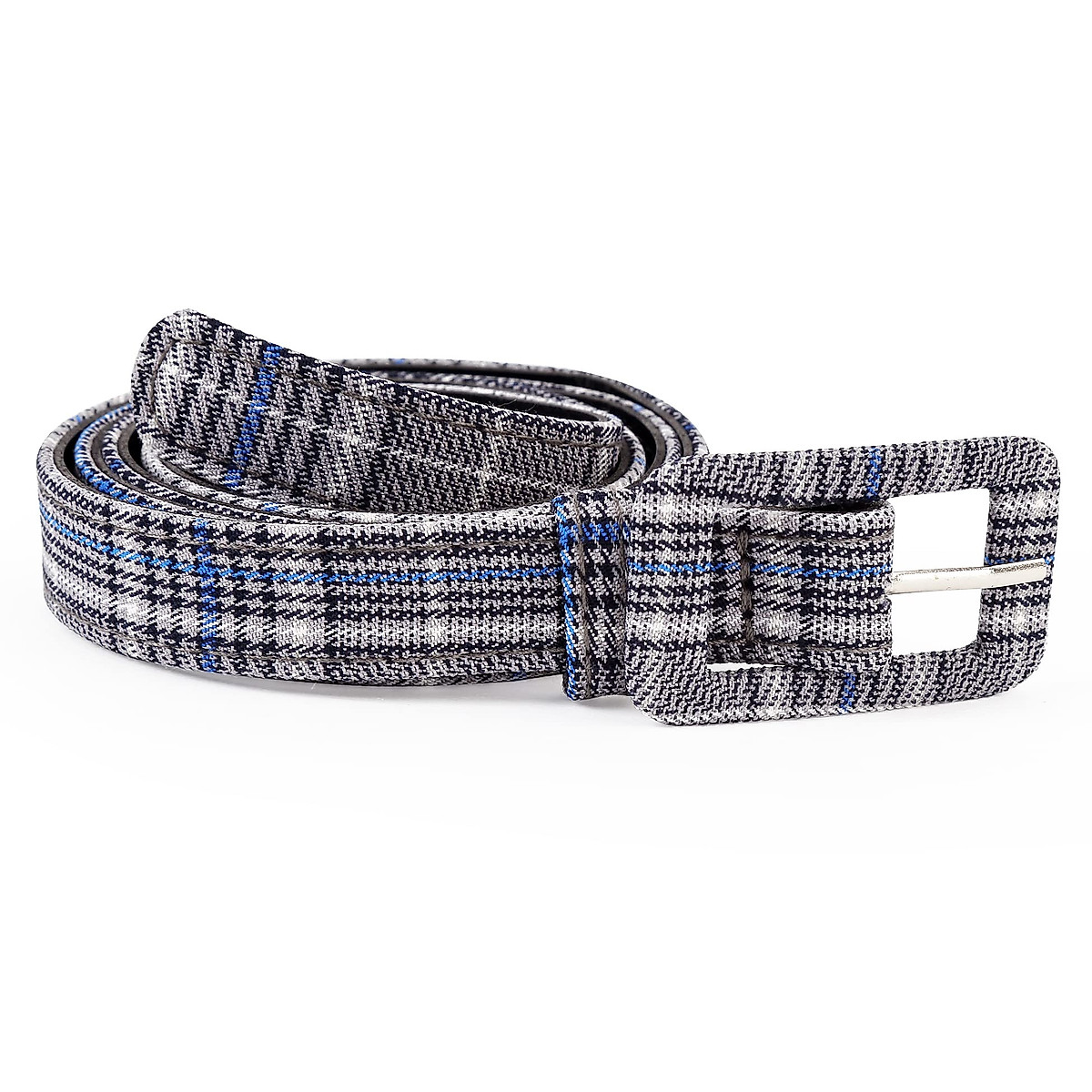 MUXXN Womens Belt- Solid Color Basic Belt for Casual Formal Dress or Jeans (Blue Plaid XL)