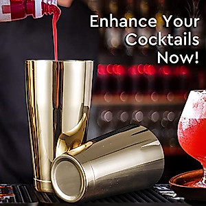 Stainless Steel Boston Shaker - 2-piece 18oz & 28oz Professional Bartender Cocktail Shaker Bartender Shaker Kit - CTSK0013 (Gold)