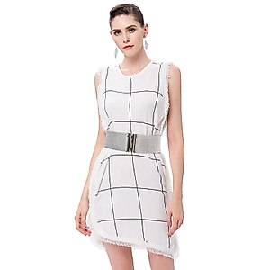 GRACE KARIN Vintage Women Metal Skinny Elastic Buckle Dress Waist Belt Silver L