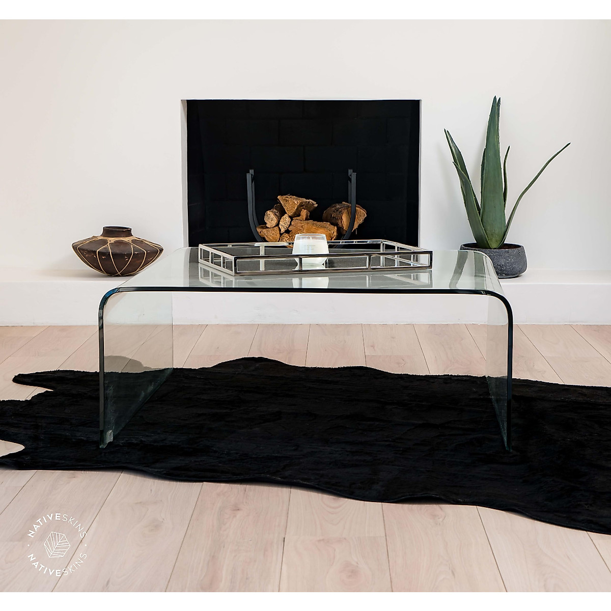 NativeSkins Faux Cowhide Rug – Midnight Black (Medium) | 4.3ft x 5.7ft | Triple-Layer Support | Ultra-Soft Pile | Hand-Cut, Faux Suede No-Slip Backing | Western Rug | Cow Hide Animal Print Rug