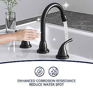 Phiestina Pull Down Sprayer Matte Black 8 Inch 3 Hole Bathroom Sink Faucet, 2 Handles Widespread Pull Out Bathroom Faucet, with Pop Up Drain and Water Supply Line,BF04008-B11-MB