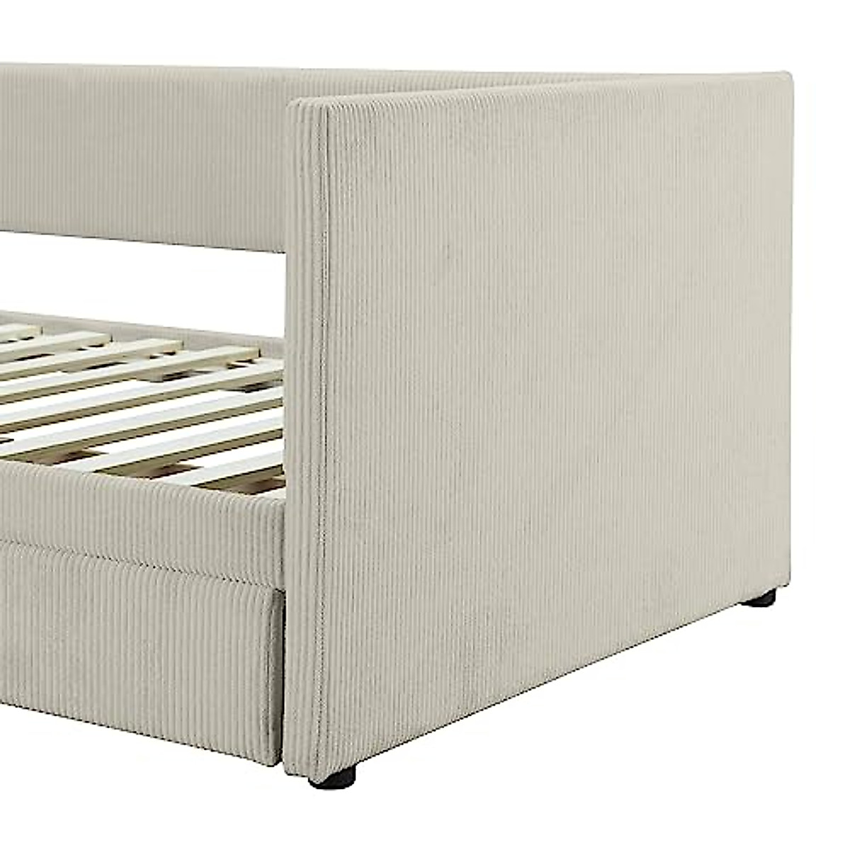 Harper & Bright Designs Twin Size Corduroy Daybed with 2 Storage Drawers, Modern Twin Upholstered Daybed Frame, Sofa Bed with Wood Slat, Twin Storage Bed for Living Room Bedroom Guest Room, Beige