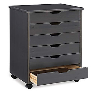 Linon Home Decor Products Corinne Six Drawer Wide, Grey Rolling Cart