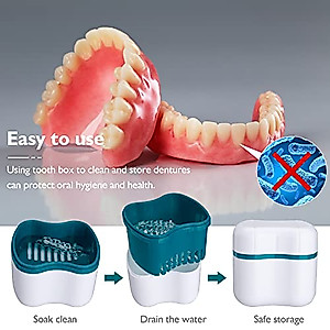 LVCHEN Denture Cleaning Case - Soaking Cup False Teeth Container Denture Storage Case with Strainer Basket for Travel Cleaning Complete Clean Care for Dentures and Clear Braces