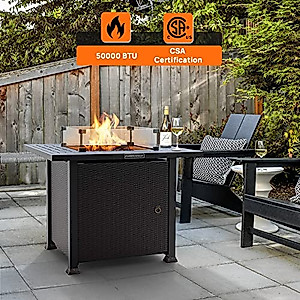 EMBRANGE 32In Propane Fire Pit Table,50,000BTU Auto-Ignition Gas Fire Pit Table with Glass Wind Guard, CSA Certification,Outdoor Fire Pit for Deck/Patio/Porch/Poolside, Black