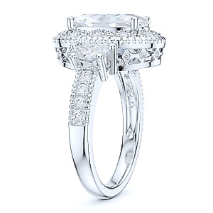 PRSTANI Sterling Silver Vintage Milgrain 3CT Simulated Oval Cut & Half Moon Stone Diamond Halo Engagement Ring (9)