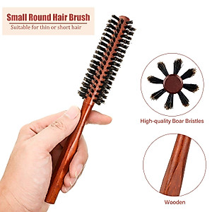 2 Pieces Small Round Hair Brush Mini Bristle Beard Brush for Men Women with 2 Piece Drawstring Bags for Thin or Short Hair