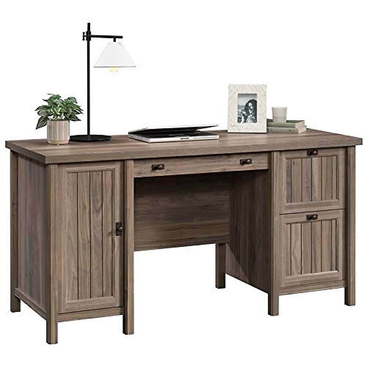 Sauder Costa Washed Walnut Office Desk with Drawers, Washed Walnut Finish
