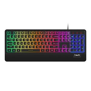 havit Wired LED Keyboard, Rainbow Backlit Computer Keyboard Ergonomic LED Gaming Keyboards Wrist Rest 104 Keys for Office PC Desktop Laptop Game Black