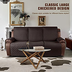 KinCam Waterproof Recliner Sofa Cover, Non-Slip Reclining Couch Covers for 3 Seat, Recliner Couch Cover Furniture Protector with Elastic Straps for Pets, Kids, Dark Chocolate