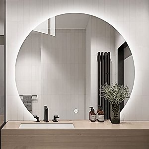 TOCTUS Bathroom LED Mirror, Wall Mount Mirror with Lights, 19inch/50cm, Backlit, LED Illuminated, Dimmable, Semicircle, Wall Decoration, Frameless, Energy Efficient (Size : 80cm/31in)