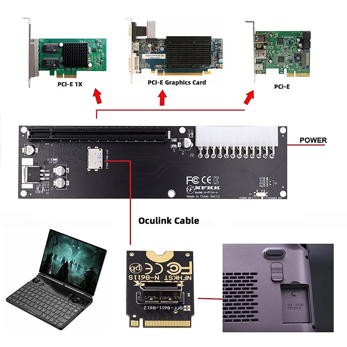 xiwai Oculink SFF-8611 Data Cable, PCI-E 3.0 Card - PCI Express M.2 M-Key to SFF-8612 Host Adapter for GPD Win Max2 External Graphics Card & SSD