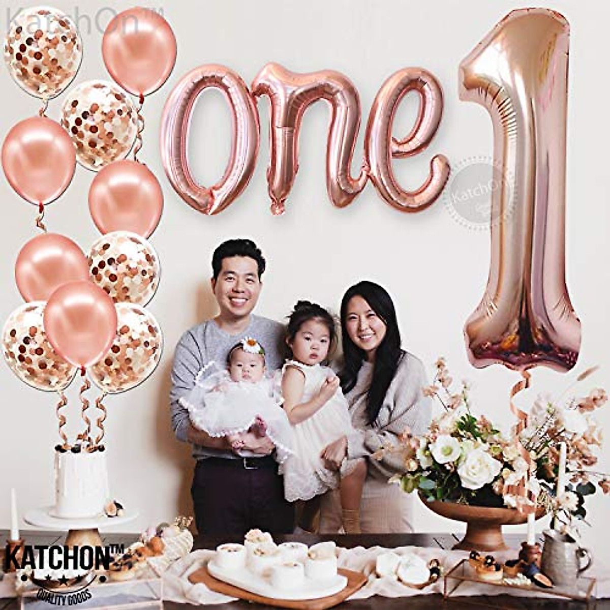 Large, Rose Gold One Balloon for First Birthday - Number 1 Balloon, 40 Inch | 1st Birthday Girl Decoration | Rose Gold 1 Balloon for First Birthday | 1st Birthday Balloons, 1st Birthday Decorations