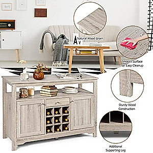 PETSITE Sideboard Buffet Cabinet with Storage, Wine Rack, Open Shelf, 2 Cabinets & Drawer, Wood Accent Coffee Bar Station Console Tables for Home Kitchen, Living Room, Entryway