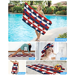 Gsypo Microfiber Beach Towel Oversized 31”x63”, Independence Day USA Falg Red Blue White Stripes Swimming Pool Towels for Adult, Absorbent Sand Free Lightweight Beach Towels for Beach Bath Yoga Hotel