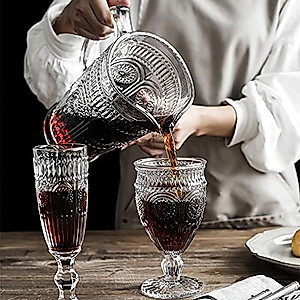 Kingrol 50 oz Glass Pitcher, Vintage Water Carafe Jug for Ice Tea, Homemade Juice, Milk, Beverages, Heat Resistant Glass Carafe for Hot/Cold Water