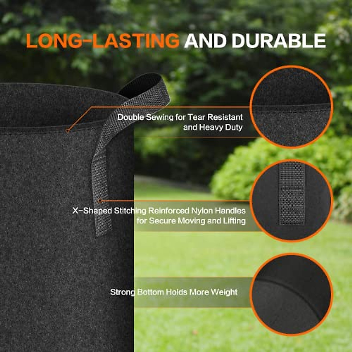 iPower 3 Gallon Heavy Duty Thickened Aeration Grow Bags Nonwoven Fabric Pots with Strap Handles Container for Gardening, 5-Pack Black