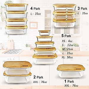 Urban Green Glass Containers with Bamboo Lids, Meal Prep Glass Containers, Glass Food storage Containers, 5 Pack, Pantry & Kitchen Glass Organizer, Lunch glass container, Microwave Oven Freezer Safe