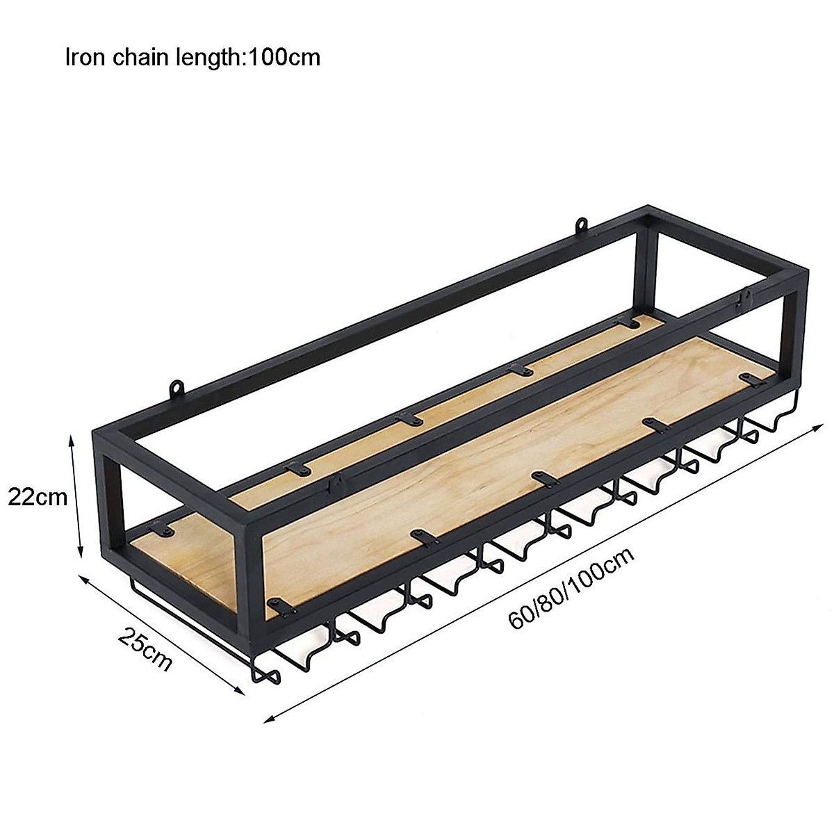 Ceiling Decoration Ceiling Shelf Ceiling Wine Rack Height-Adjustable Decoration Shelf,Retro Iron Solid Wood Ceiling Shelf Single-Layer,for Bars/Restaurants/Kitchens (Size : 100X25X