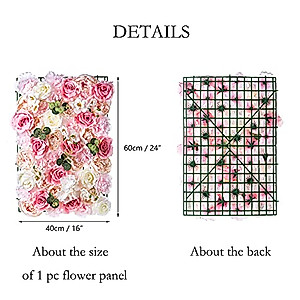 NUPTIO Flower Wall Panel for Flower Wall Backdrop, 6 Pcs 24" X 16" White & Pink Faux Roses Artificial Flower Backdrop for Flower Wall Decor, Party Wedding Decor, Bridal Shower Decor Baby Shower Decor