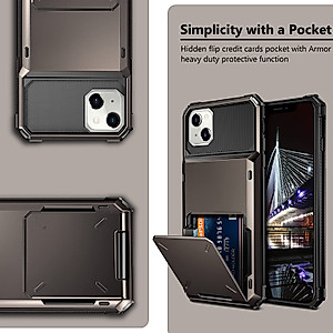 Vofolen Case for iPhone 13 Case Wallet 4-Card Holder ID Slot Flip Door Hidden Pocket Anti-Scratch Dual Layer Hybrid TPU Bumper Armor Protective Hard Shell Back Cover for iPhone 13 6.1 Gun Metal