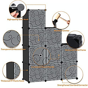 C&AHOME Cube Storage Organizer with Doors, 9-Cube Shelves, Closet Cabinet, DIY Plastic Modular Bookshelf, Storage Shelving Ideal for Bedroom, Living Room, 36.6”L x 12.4”W x 36.6”H Black USHS3009B-DOOR