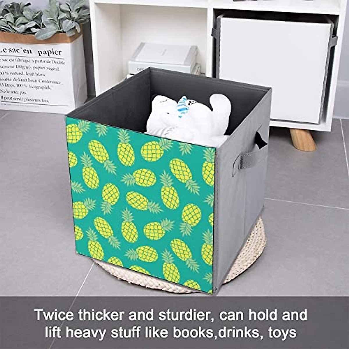Tropical Pineapple Large Cubes Storage Bins Collapsible Canvas Storage Box Closet Organizers for Shelves