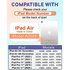 Uppuppy for iPad Air 11 inch Case, Air 5th/4th Generation 10.9, Pro 11'' Case Women Girls for Apple Pencil Holder Cute Plaid Rotating Folio Cover for iPad Air 11 2024 (M2), 10.9 2022 2020, Pro 11