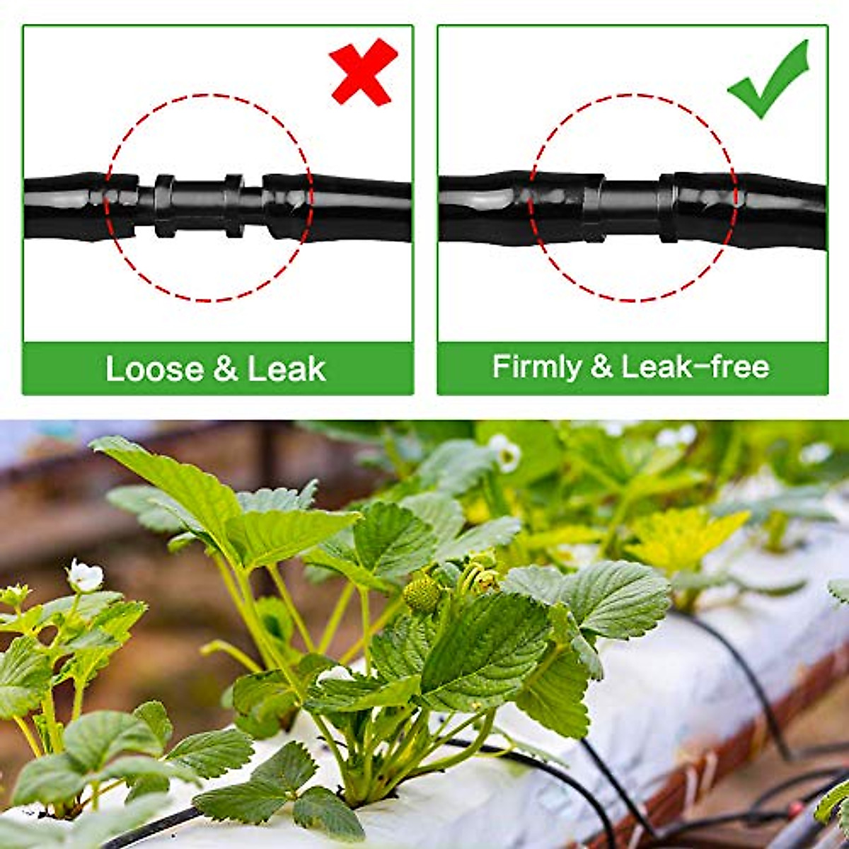 JOYPRO Drip Irrigation Fittings Kit for 1/4" Tubing, 130 Pieces Drip Line Connectors for Drip Systems - 60 Couplings, 40 Tees, 20 Elbows, 10 End Plugs - Drip Irrigation Parts for 1/4 Inch Drip Hose