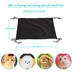 Hanging Cat Hammock, Pet Hammock for Cage, Adjustable Cat Bed Two Sides Comfortable/Waterproof Resting Sleepy Pad for Cats Small Dogs Rabbits or Other Small Animals (Black) (Black, 22 x 16.5)