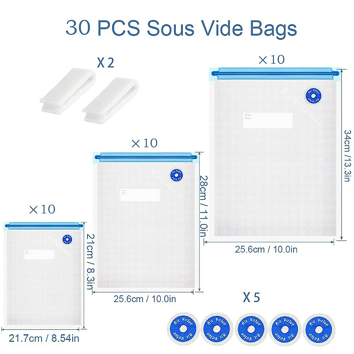Reusable Sous Vide Bags 37 Pcs, BPA Free Resealable Vacuum Seal Bags, Vacuum Food Storage Bags, 3 Size 30Pcs Reusable Vacuum Seal Bags For Food, High Temperature Cooking, Food Refrigeration.