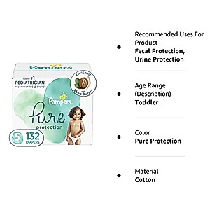 Diapers Size 5, 132 Count - Pampers Pure Protection Disposable Baby Diapers, Hypoallergenic and Unscented Protection (Packaging & Prints May Vary)
